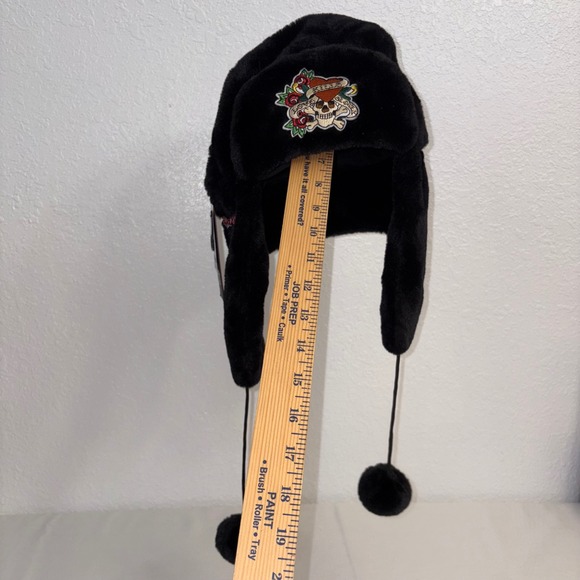 Ed Hardy | Accessories | Ed Hardy Black Faux Fur Trapper Hat Skull Rose ...